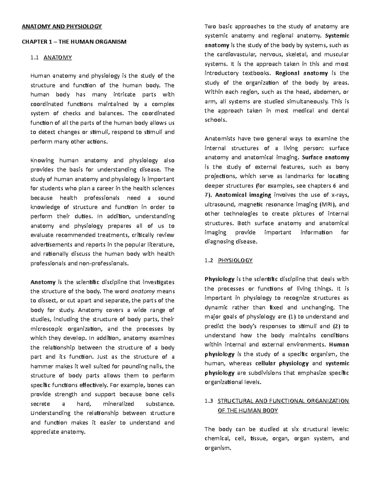 Ana Phy - anaphy - ANATOMY AND PHYSIOLOGY CHAPTER 1 – THE HUMAN ...