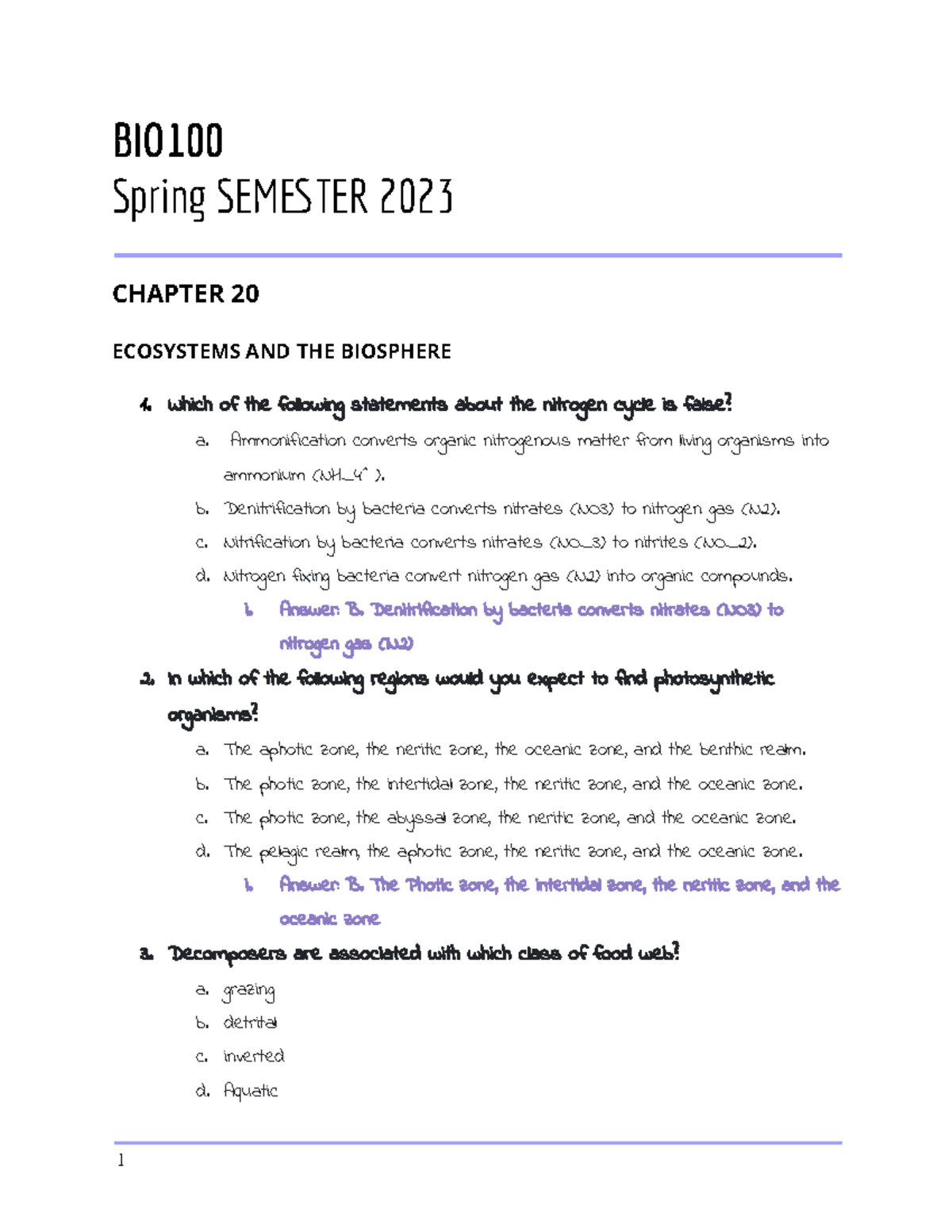 CH20: Ecosystems and the Biosphere - BIO Spring SEMTER 2023 CHAPTER 20 ...