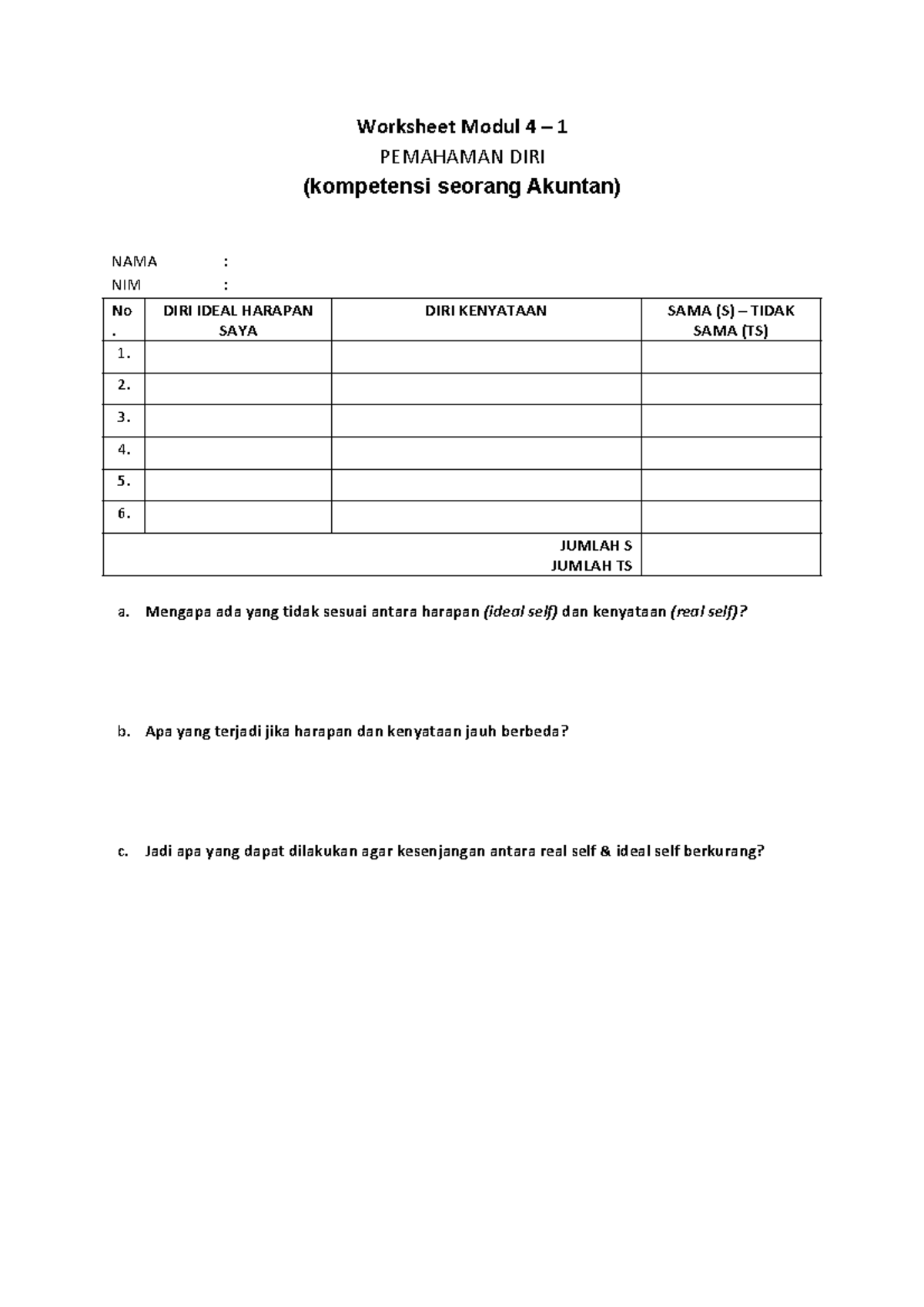 Ocb 4 - Assignment - Worksheet Modul 4 – 1 PEMAHAMAN DIRI (kompetensi ...