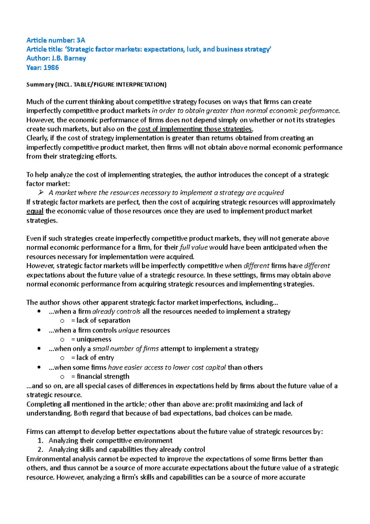 Summary article 3A - Barney (1986) - Article number: 3A Article title ...