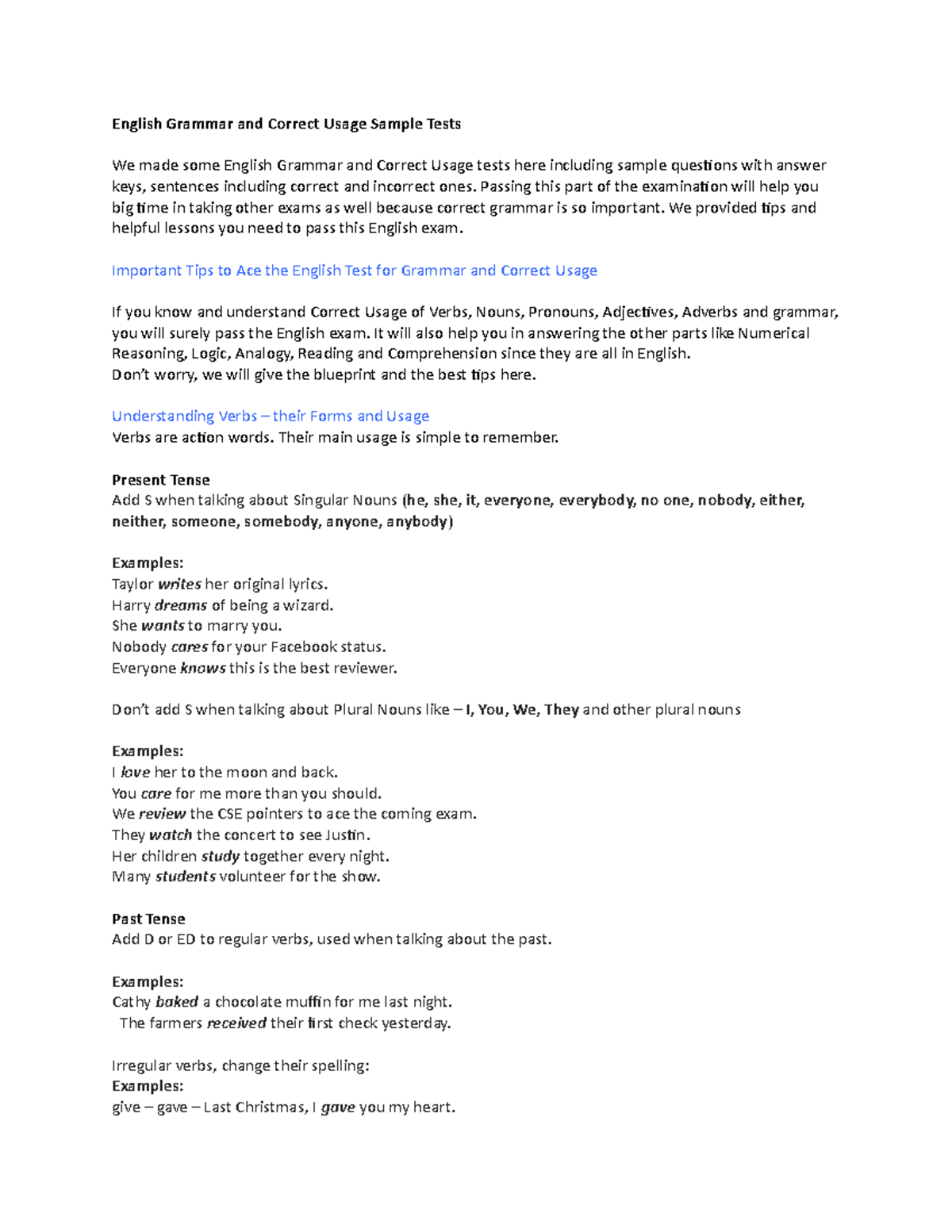 Civil Service Reviewer With Question And Answer English Grammar And