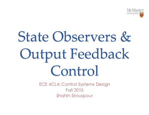 EE 4CL4 Lecture 6 - Observability of LTI Systems ECE 4CL4: Control Systems Design Fall 2015 ...