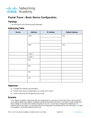 June 12.9.1 Packet Tracer - Implement a Subnetted IPv6 Addressing Scheme - Addressing Table ...