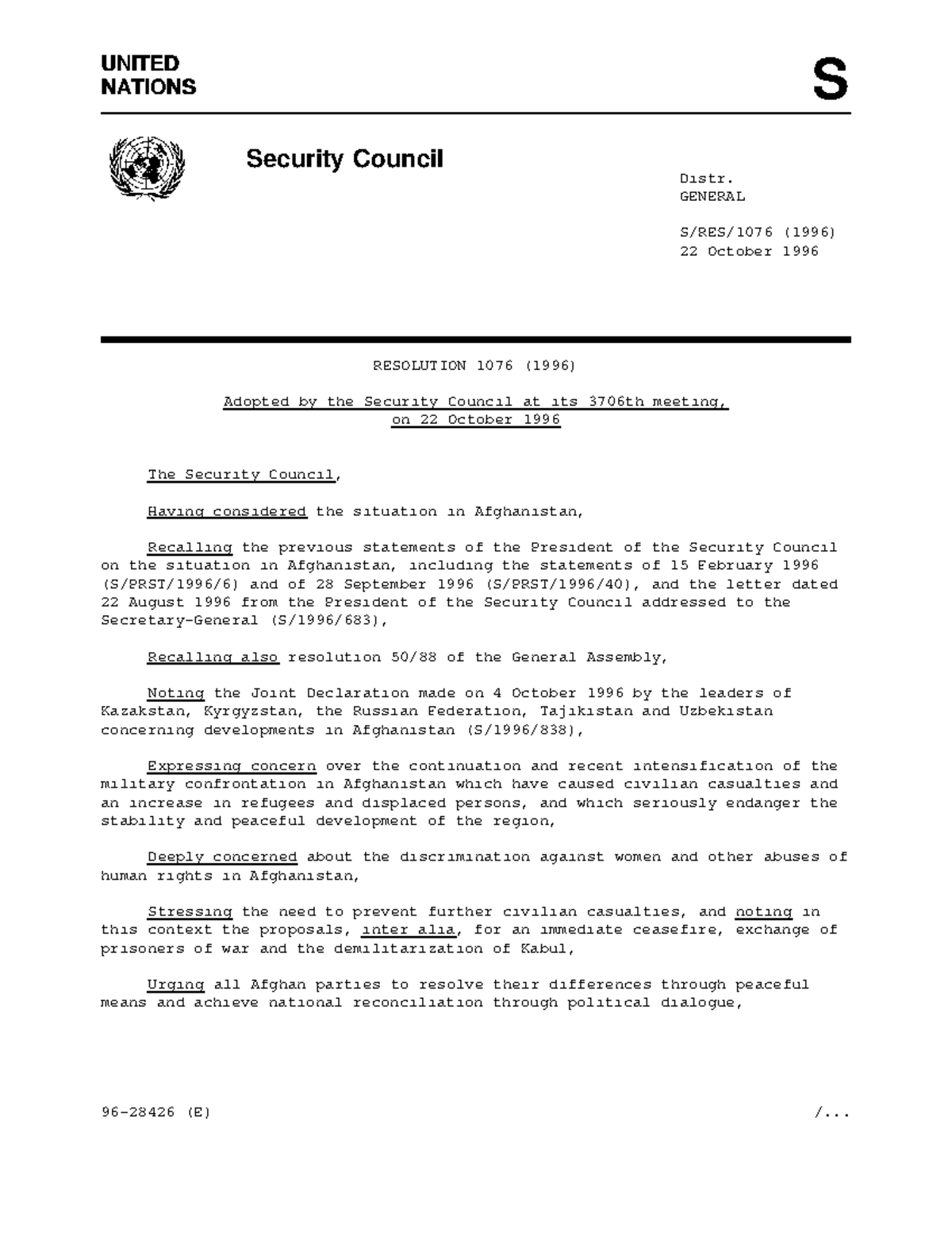 S RES 1076(1996)-EN-United Nations Security Council - UNITEDUNITED ...