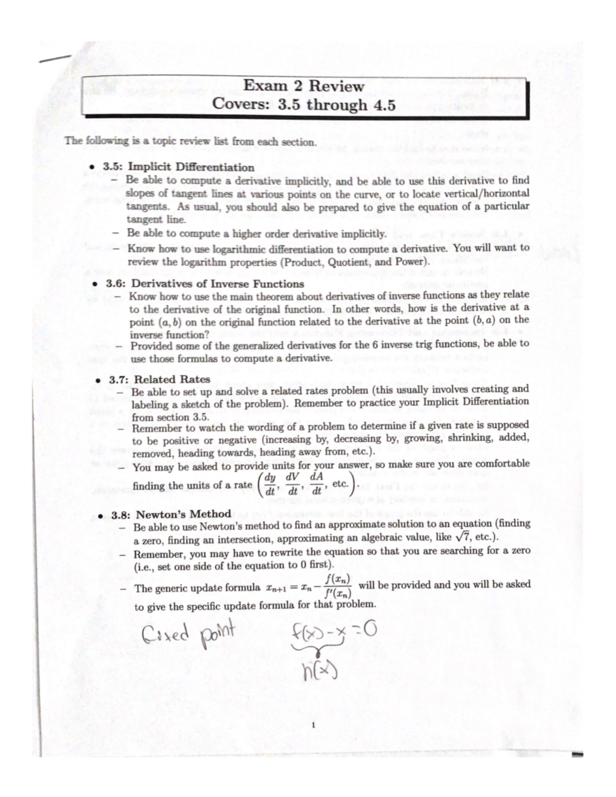 Exam two review - MTH 191 - Studocu