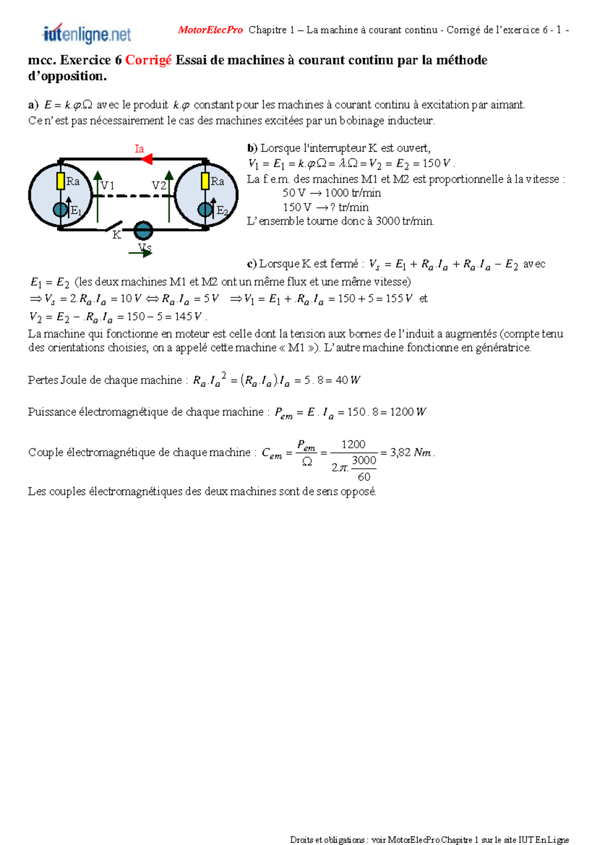 Corrige mcc exo06 - Exercices - MotorElecPro Chapitre 1 – La machine à courant continu - Corrigé ...