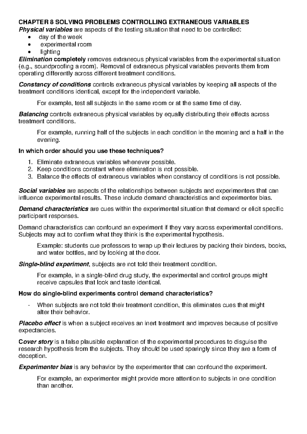 Chapter 8 Solving Problems Controlling Extraneous Variables - CHAPTER 8 SOLVING PROBLEMS ...