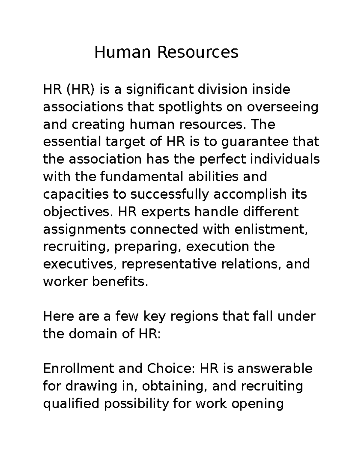 Human Resources Notes - Human Resources HR (HR) is a significant ...