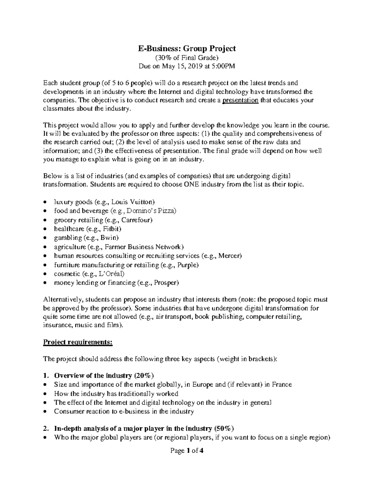 IDSI14130 E-Business Group Project Guidelines - 2019 T2 - E-Business ...