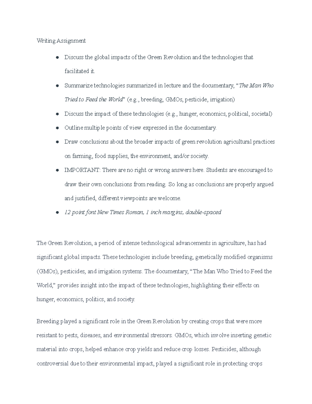 PB Writing Assignment - Writing Assignment Discuss the global impacts ...