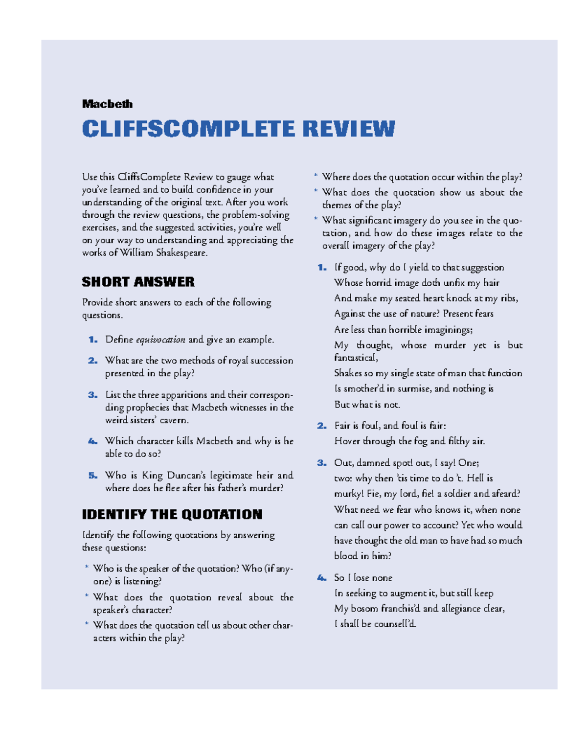 Macbeth (Cliffs Complete) - Use this CliffsComplete Review to gauge ...