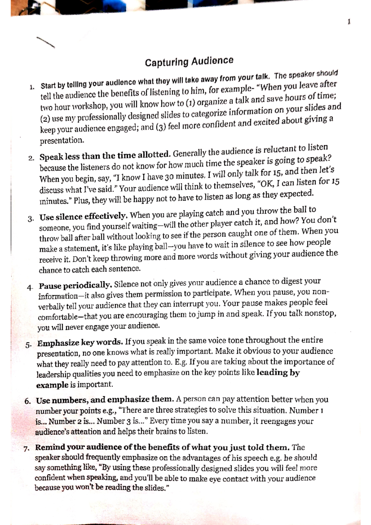 Capturing audience - English Communication notes . - 1 Capturing ...