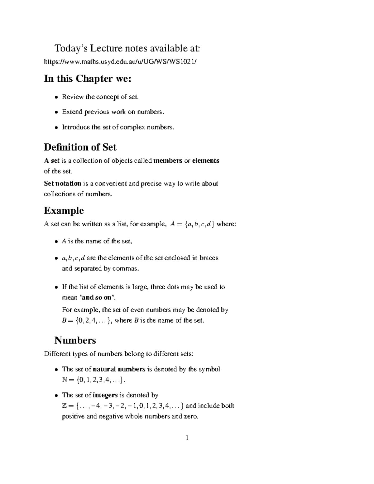 Lecture 1 1 Handout tute 1 - MATH1021 - USyd - Studocu