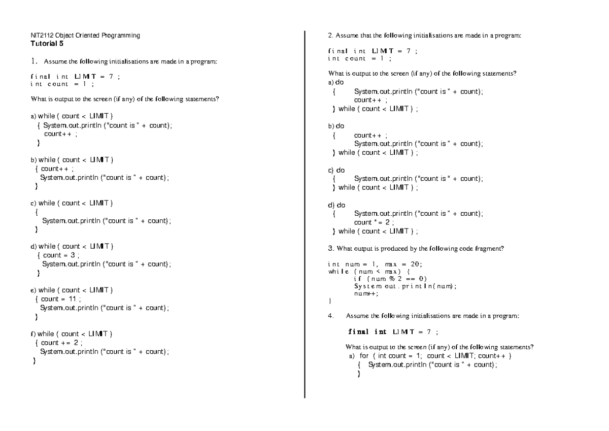 Tut05 - Practice notes for network systems - NIT2112 Object Oriented ...