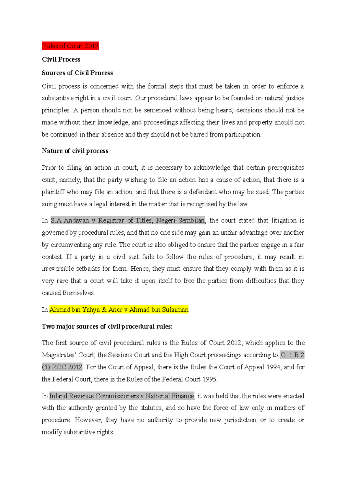 8. Civil Process - Nice - Rules of Court 2012 Civil Process Sources of ...