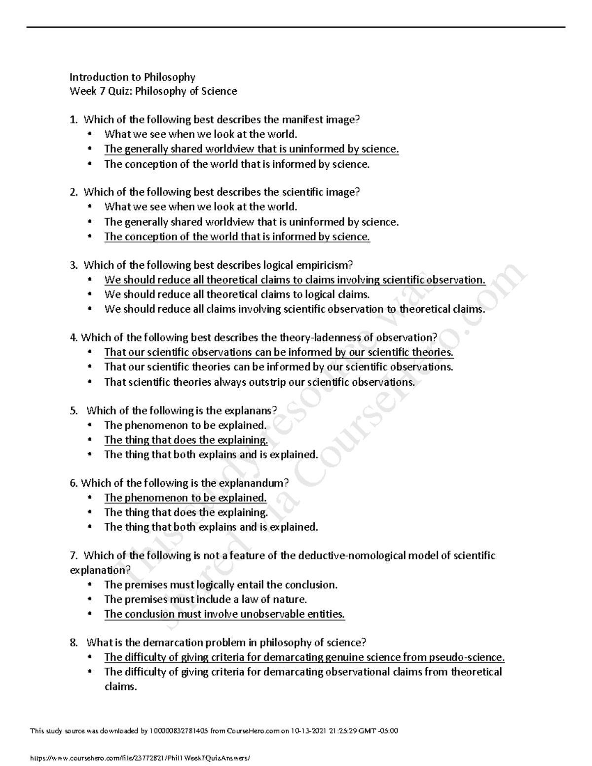 Quiz 8 - quizzes for philosophy - PHILOS 1 - UCI - Studocu