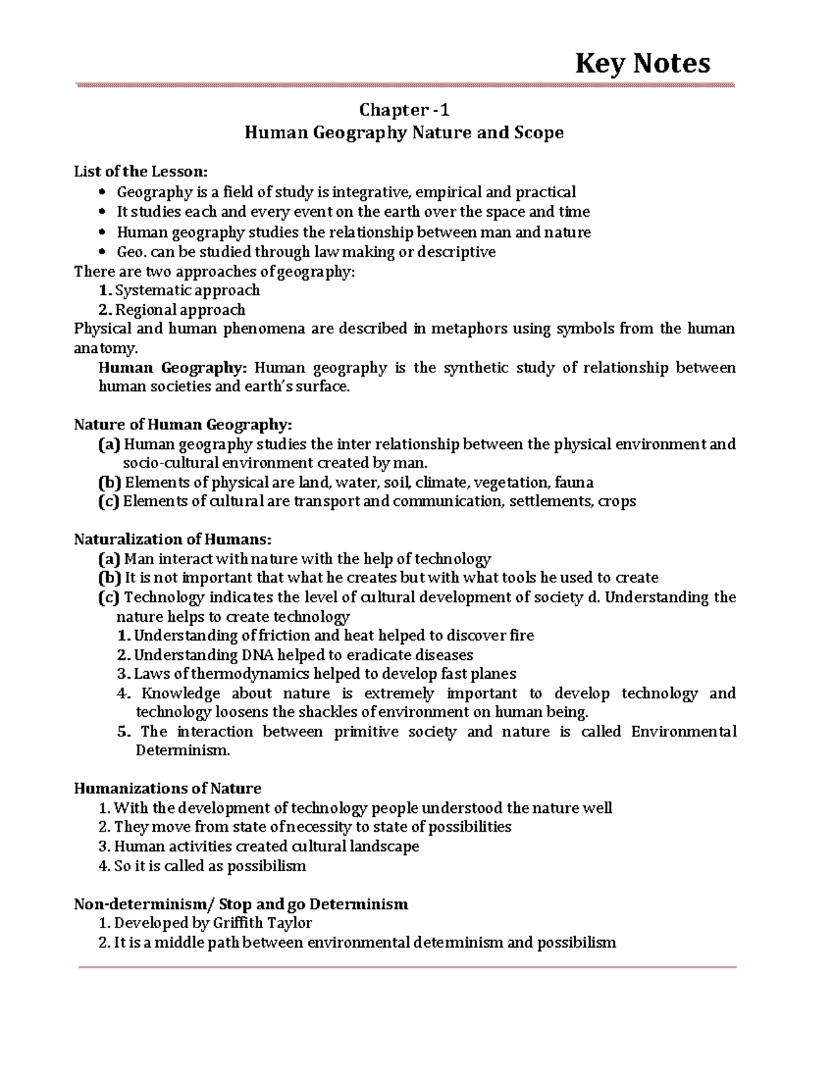 B1 12 geography key notes ch 01 human geography nature and scope - Key ...