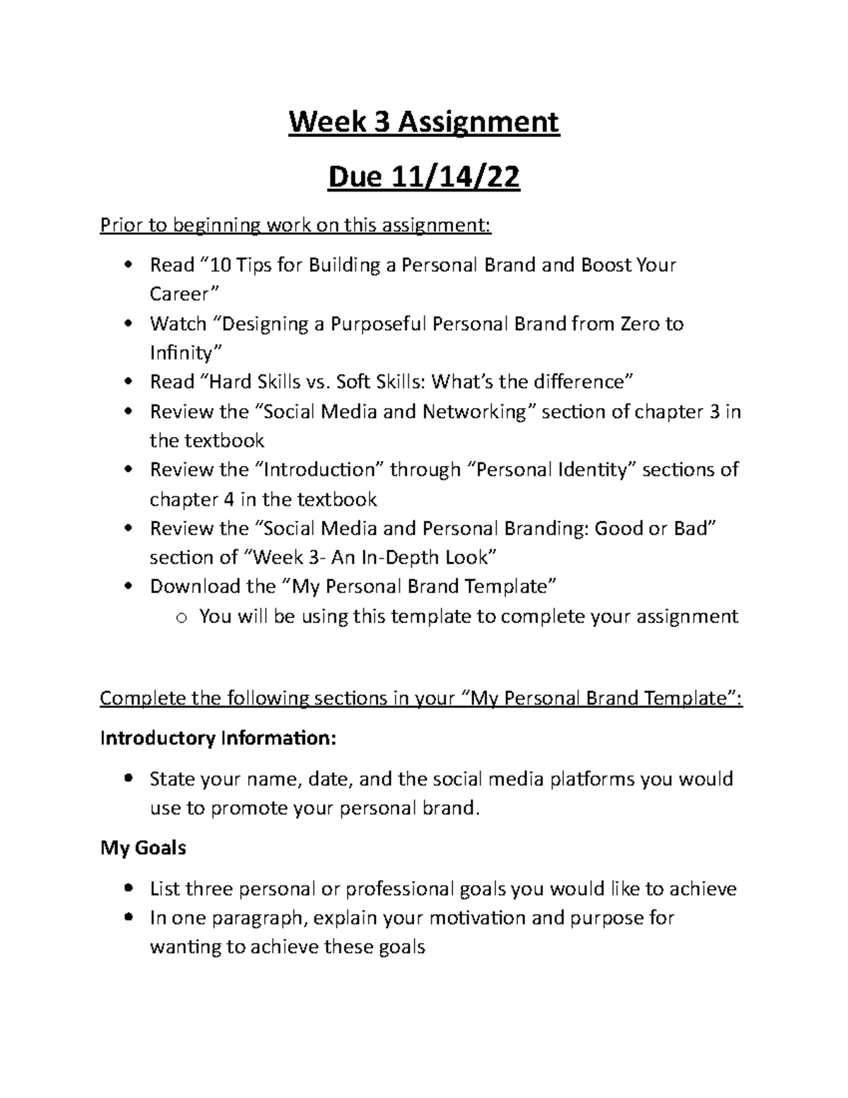 Week 3 Assignment - Week 3 Assignment Due 11/14/ Prior to beginning work on this assignment ...