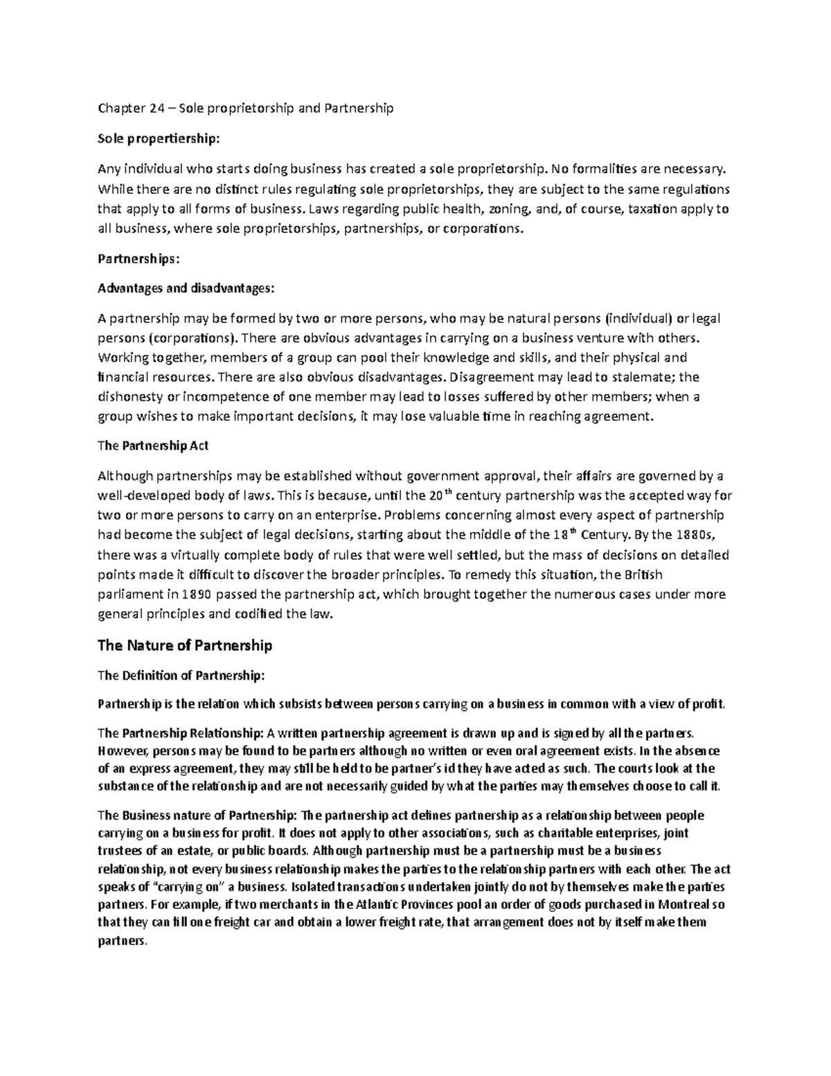 Chapter 24 - Sole proprietorship & Partnership - Chapter 24 – Sole ...