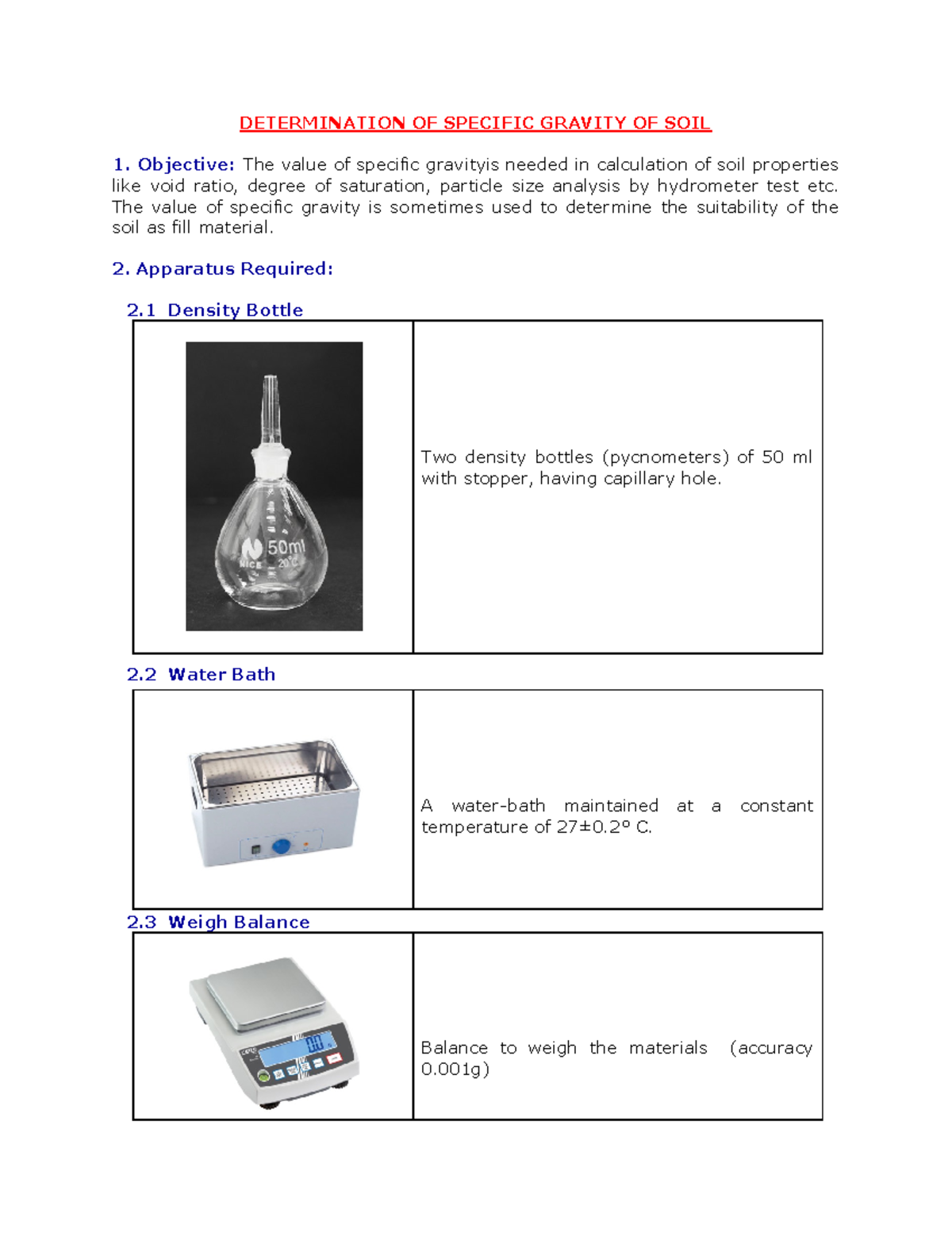 Specific gravity test - geotechnical testing lab - DETERMINATION OF ...