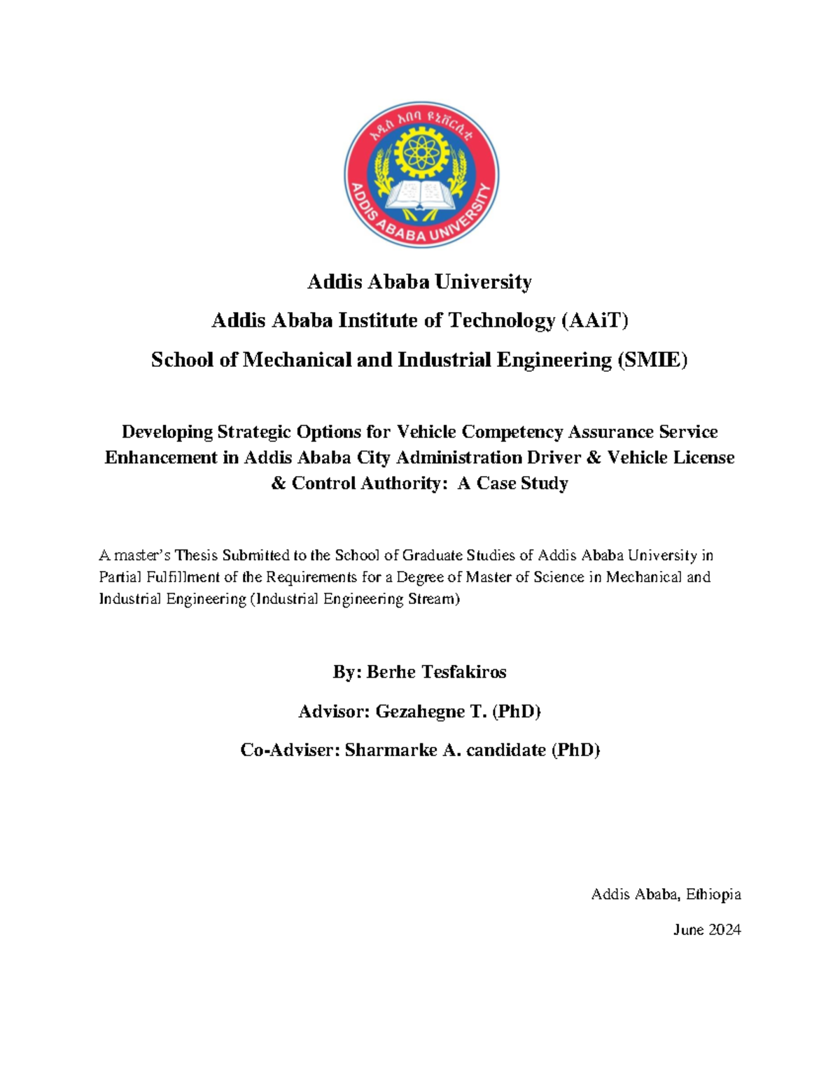 Thesis progress seven - Please give as much detail as possible - Addis ...