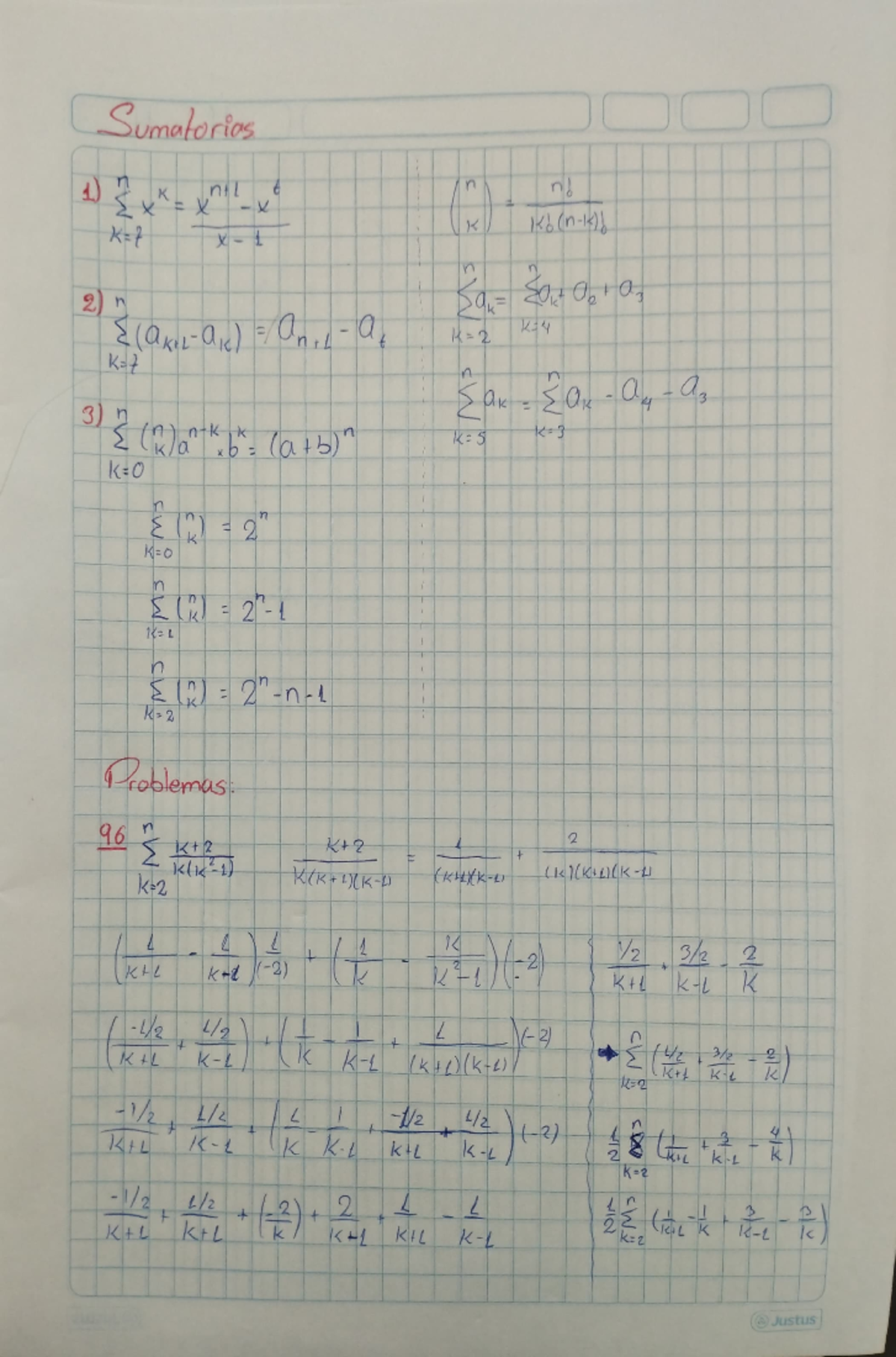 Apuntes de sumatorias e induccion matematica Fucal (Teoria y ejercicios ...