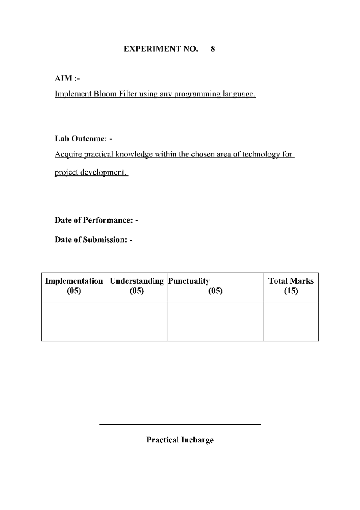 BDA prac-8 - Bda lab - EXPERIMENT NO. 8 AIM Implement Bloom Filter using any programming ...