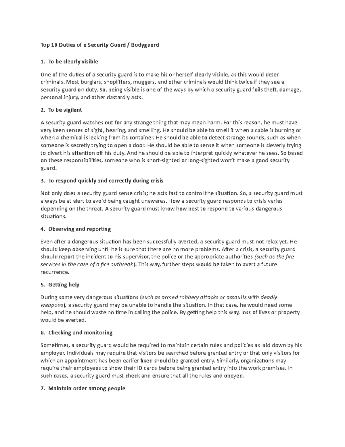 10 Crucial Duties of a Security Guard - Top 10 Duties of a Security ...