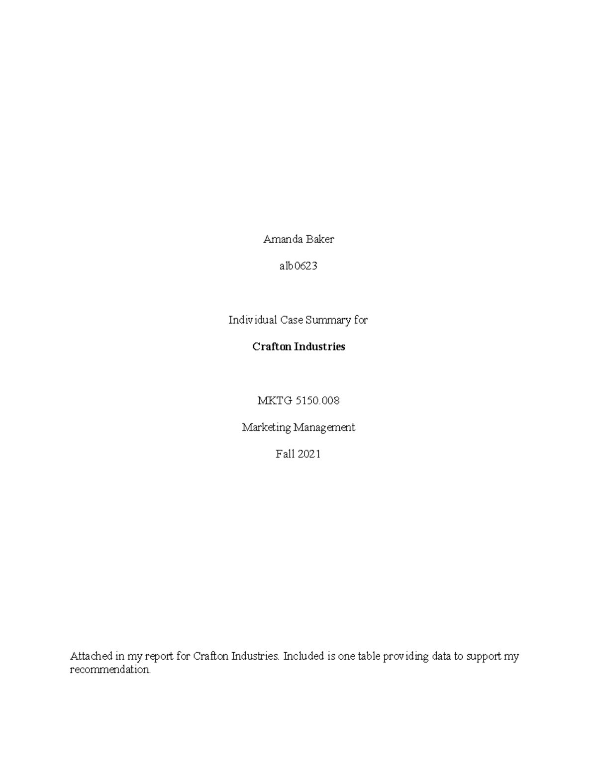 Crafton Industries Case Summary Report - Amanda Baker alb Individual ...
