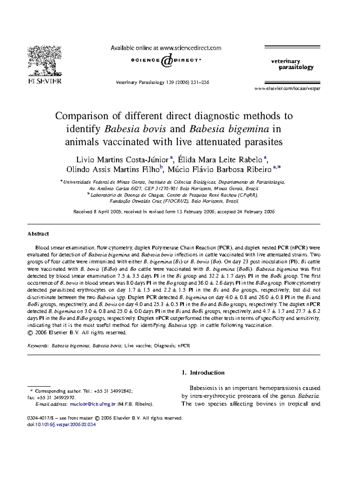 Comparison of different direct diagnostic methods to - Antoˆnio Carlos ...