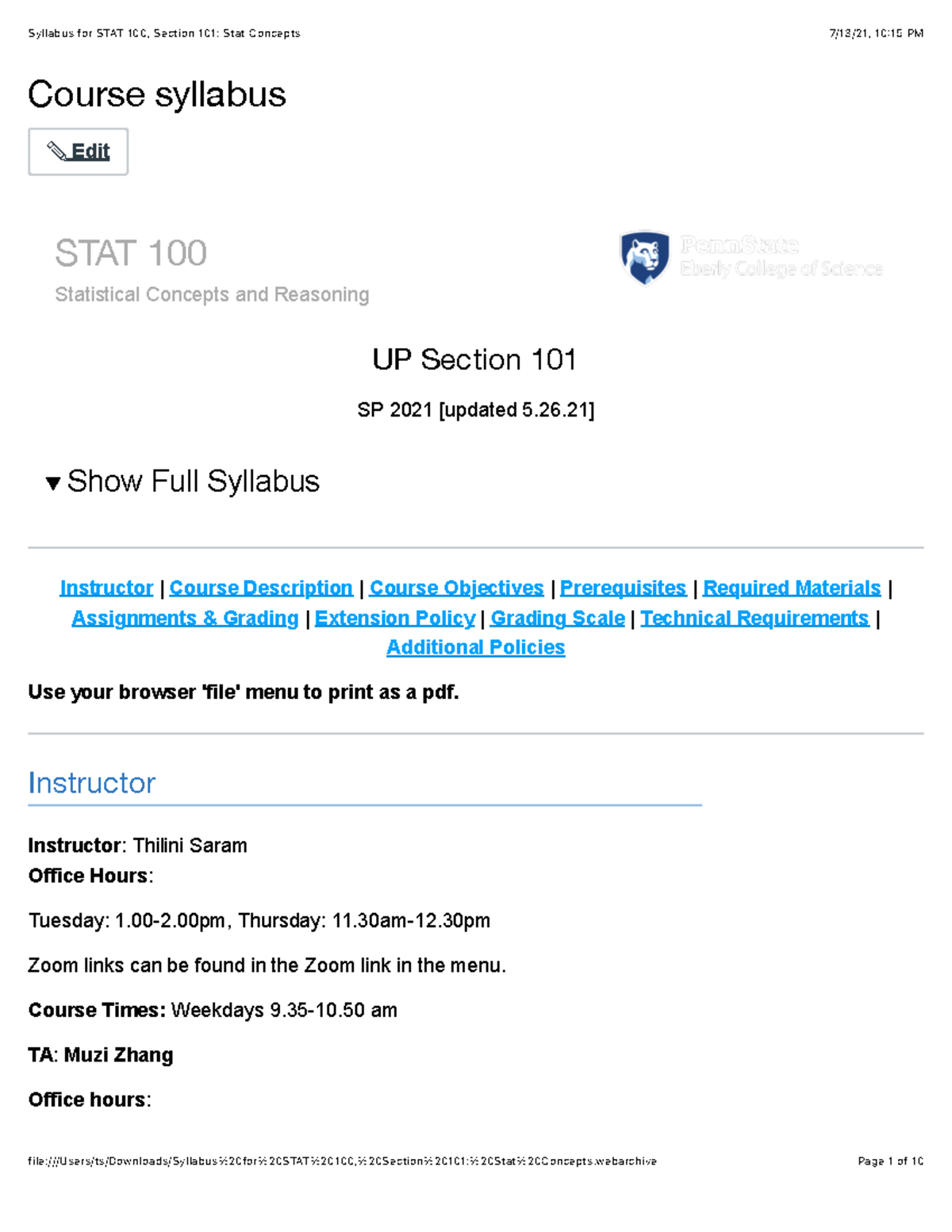 STAT 100 - Syllabus - Course syllabus ! Edit STAT 100 Statistical ...