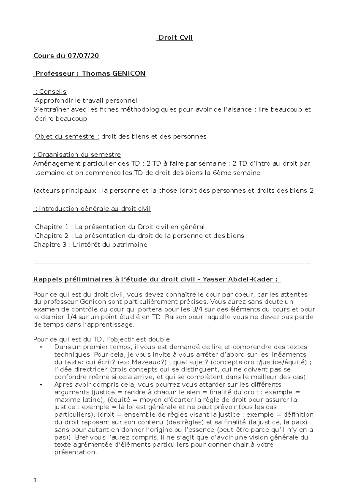 Droit civil des biens - Droit Cvil Cours du 07/07/ Professeur : Thomas ...
