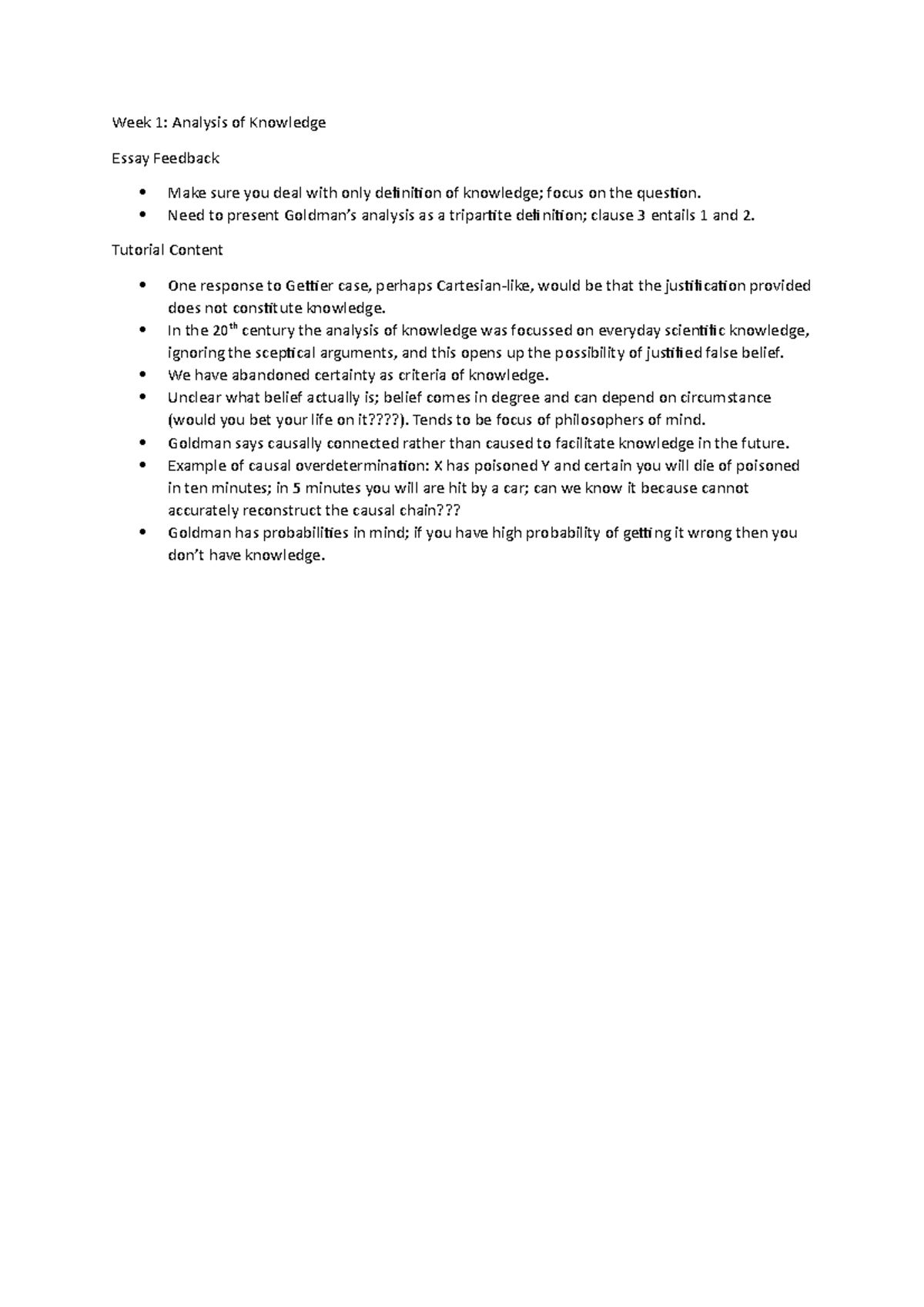Analsyis of Knowledge Tutorial - Week 1: Analysis of Knowledge Essay ...