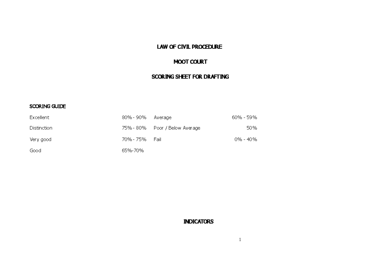 LAW OF Civil Procedure MOOT Court scoring sheet for blackboard - LAW OF ...