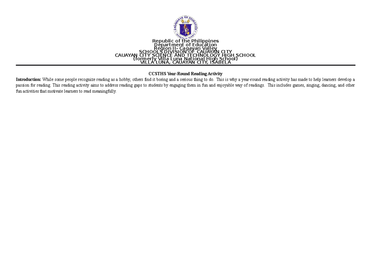 Project Re-Read - READING PROGRAM - Republic of the Philippines ...