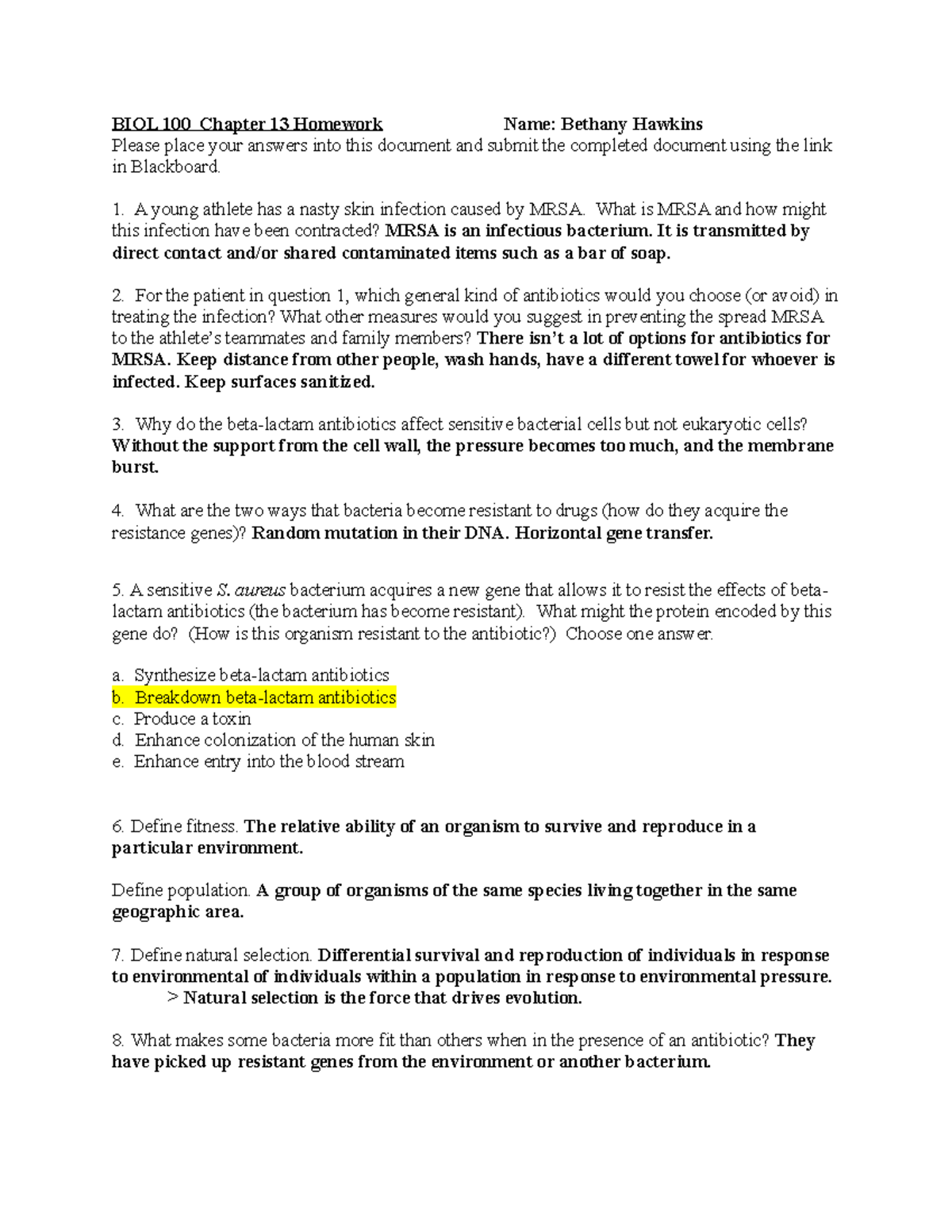 Chapter 13 Bio 100 - Lauren Kasinger - BIOL 100 Chapter 13 Homework ...