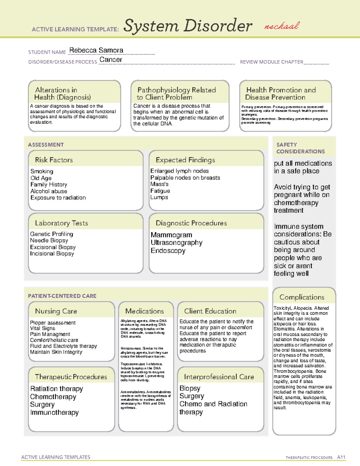 Cancer flash card - ACTIVE LEARNING TEMPLATES THERAPEUTIC PROCEDURE A ...