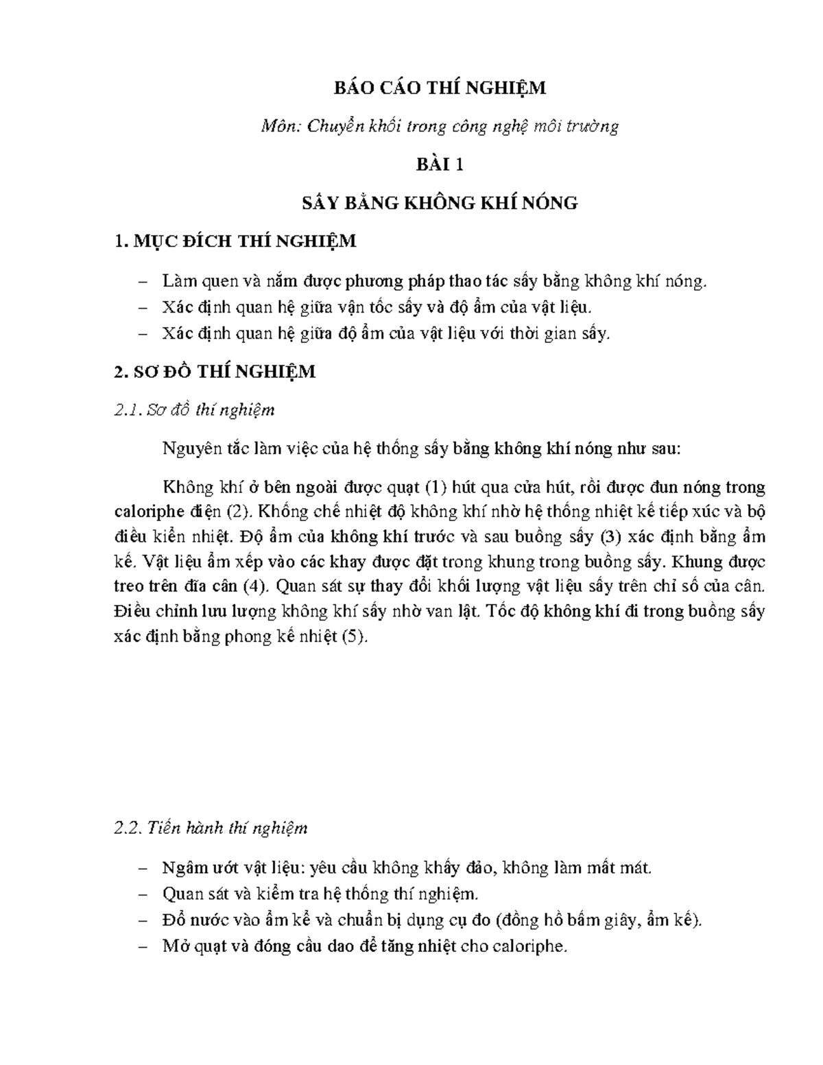 123doc bao cao thi nghiem chuyen khoi - BÁO CÁO THÍ NGHIỆM Môn: Chuyển khối trong công nghệ môi ...