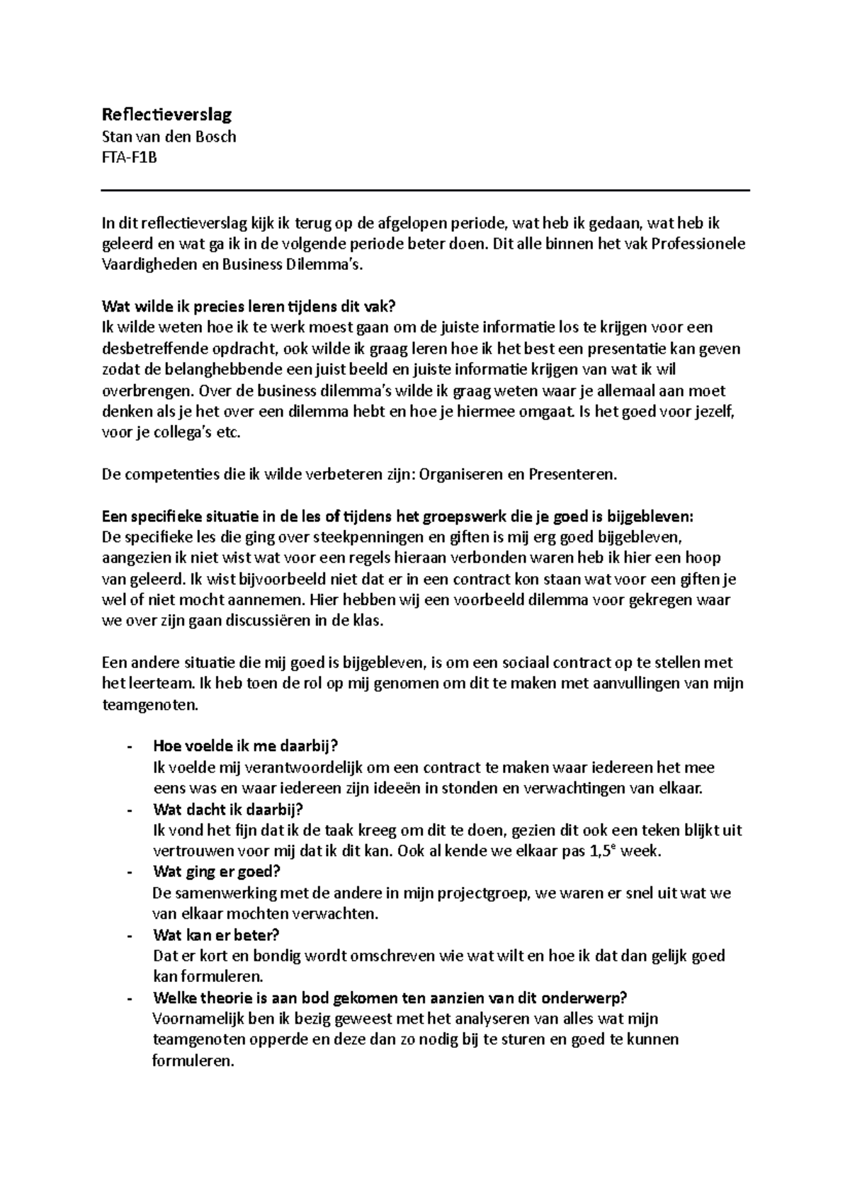 Reflectieverslag periode A - Stan - Reflectieverslag Stan van den Bosch ...