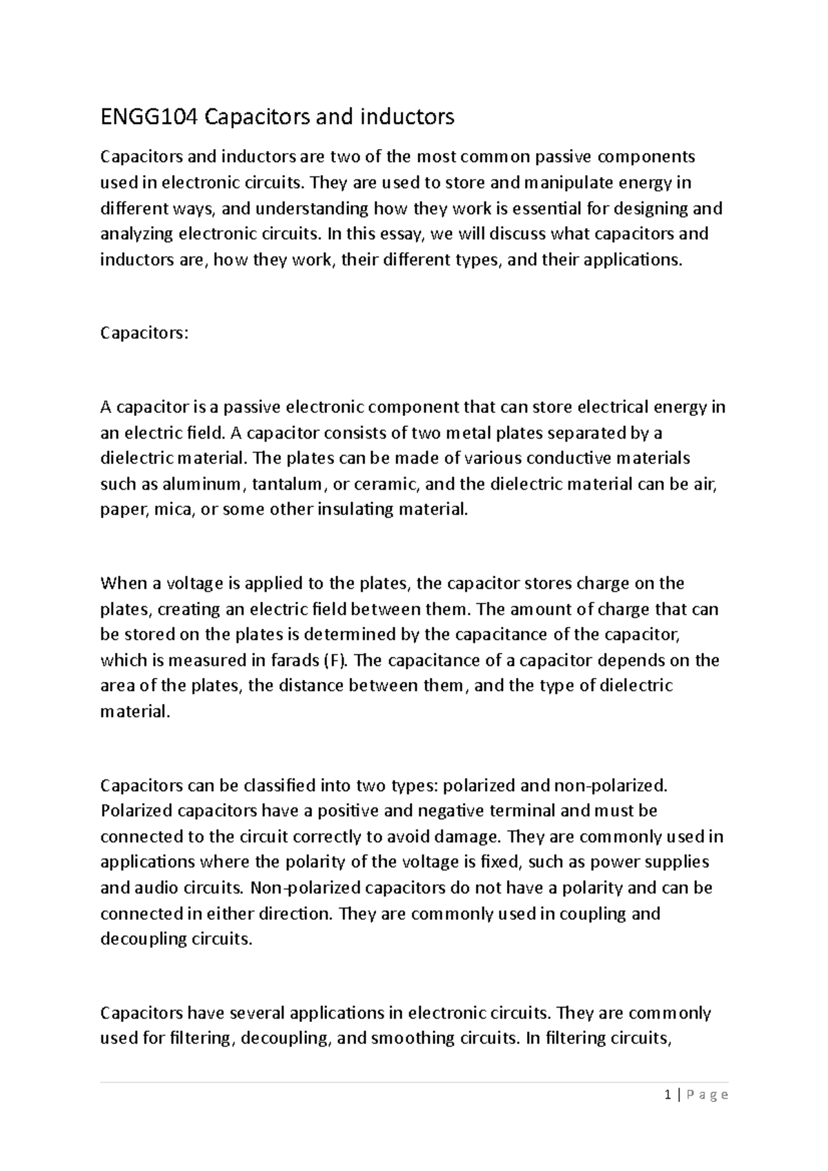 ENGG104 Capacitors and inductors - ENGG104 Capacitors and inductors Capacitors and inductors are ...