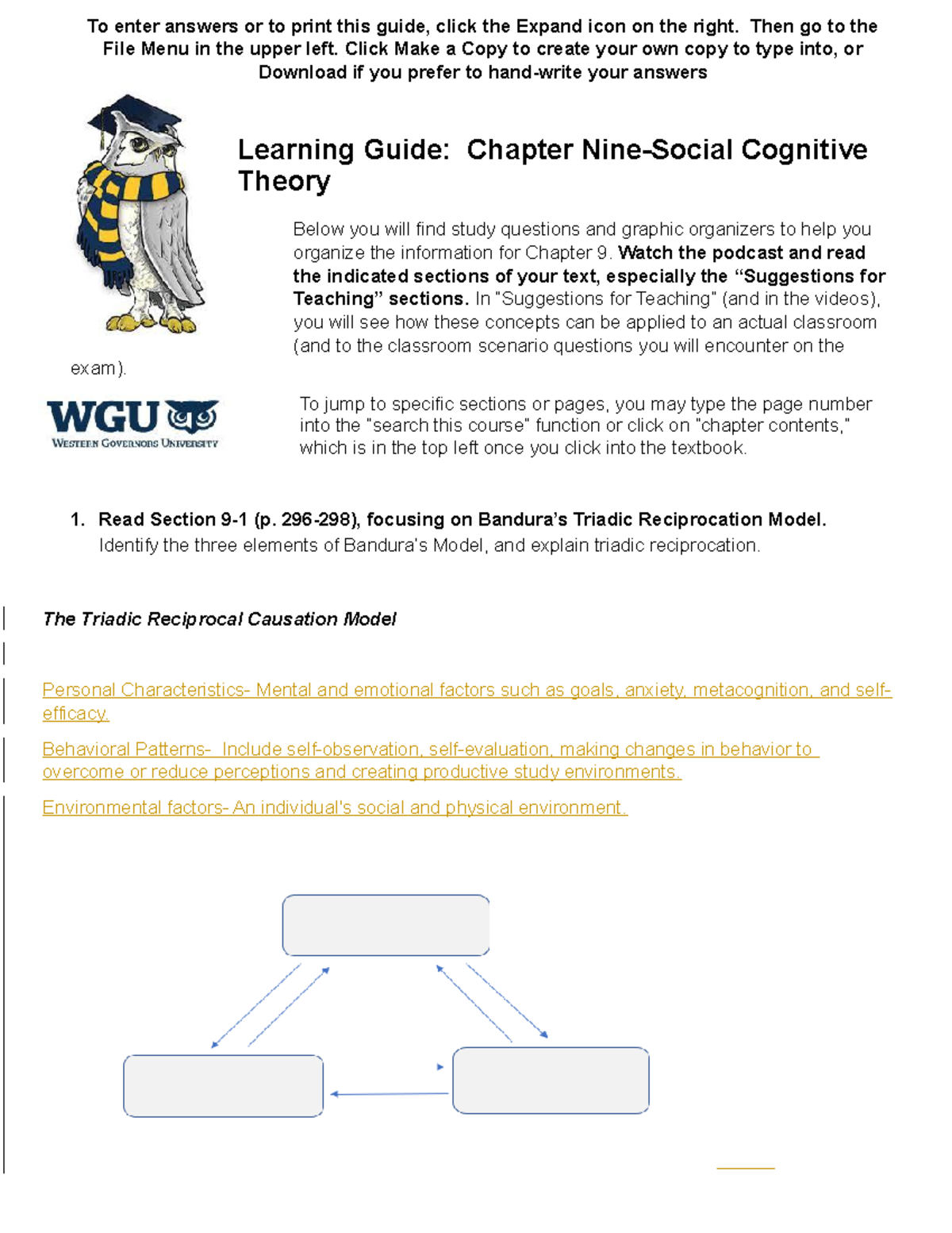 Copy of Chapter 9 Learning Guide - To enter answers or to print this ...