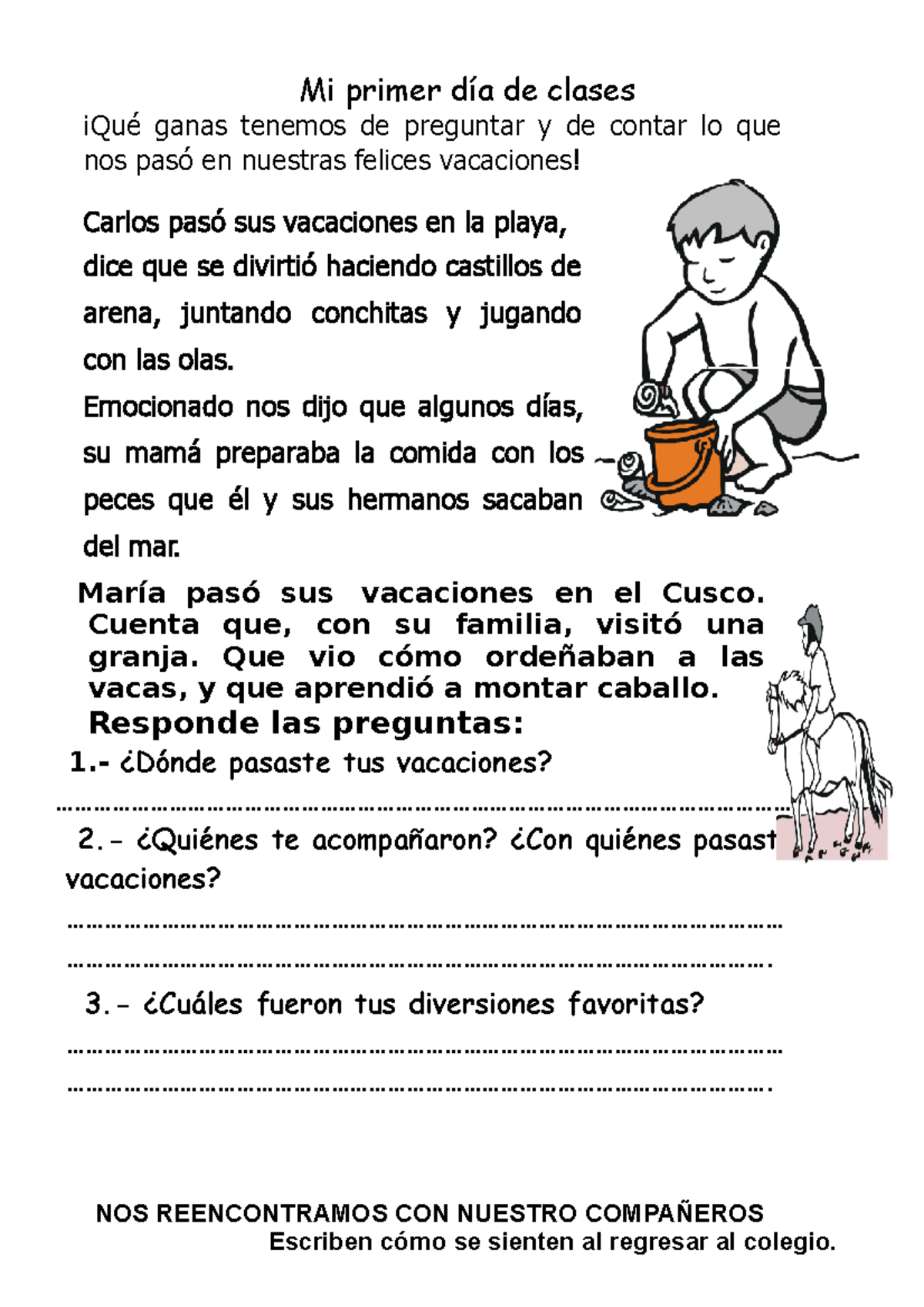Mi primer día de clases - apuntes - Mi primer día de clases ¡Qué ganas ...