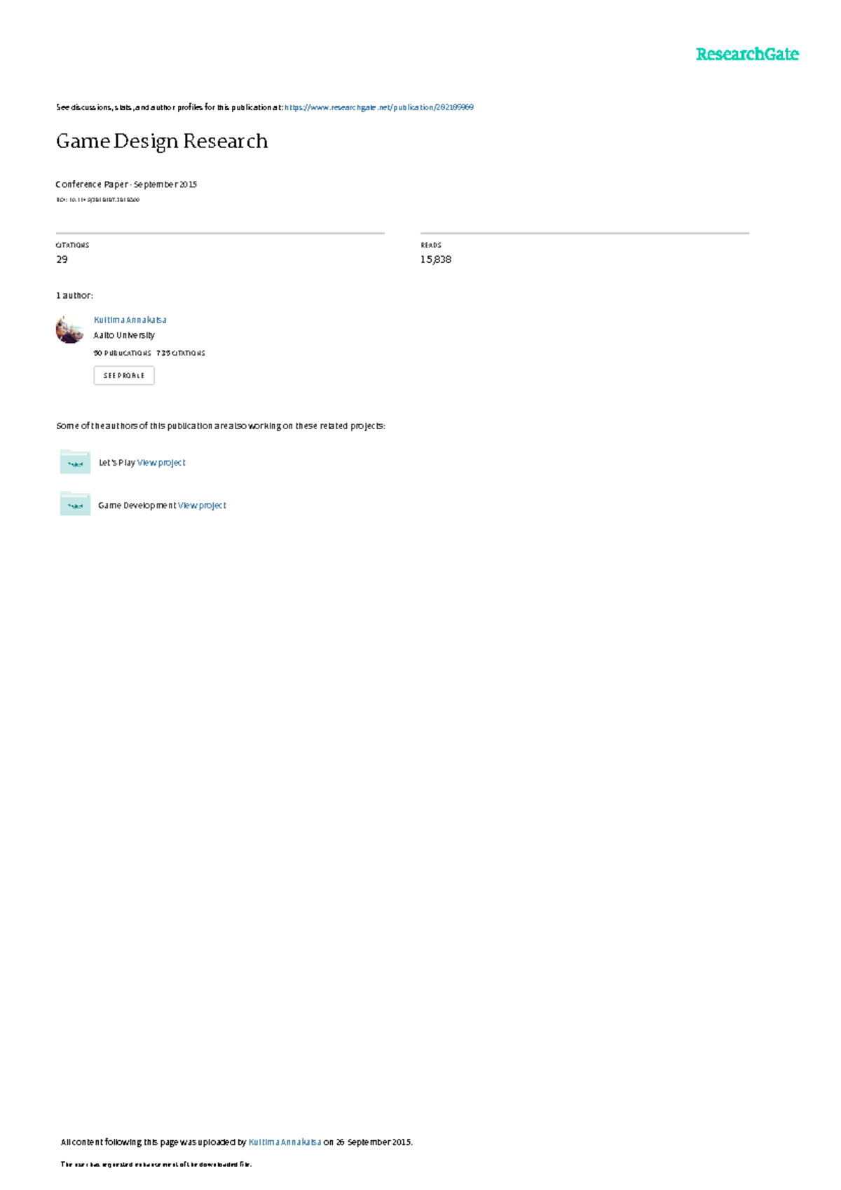 Game Design Research Mindtrek 15 authorcopy - See discussions, stats ...