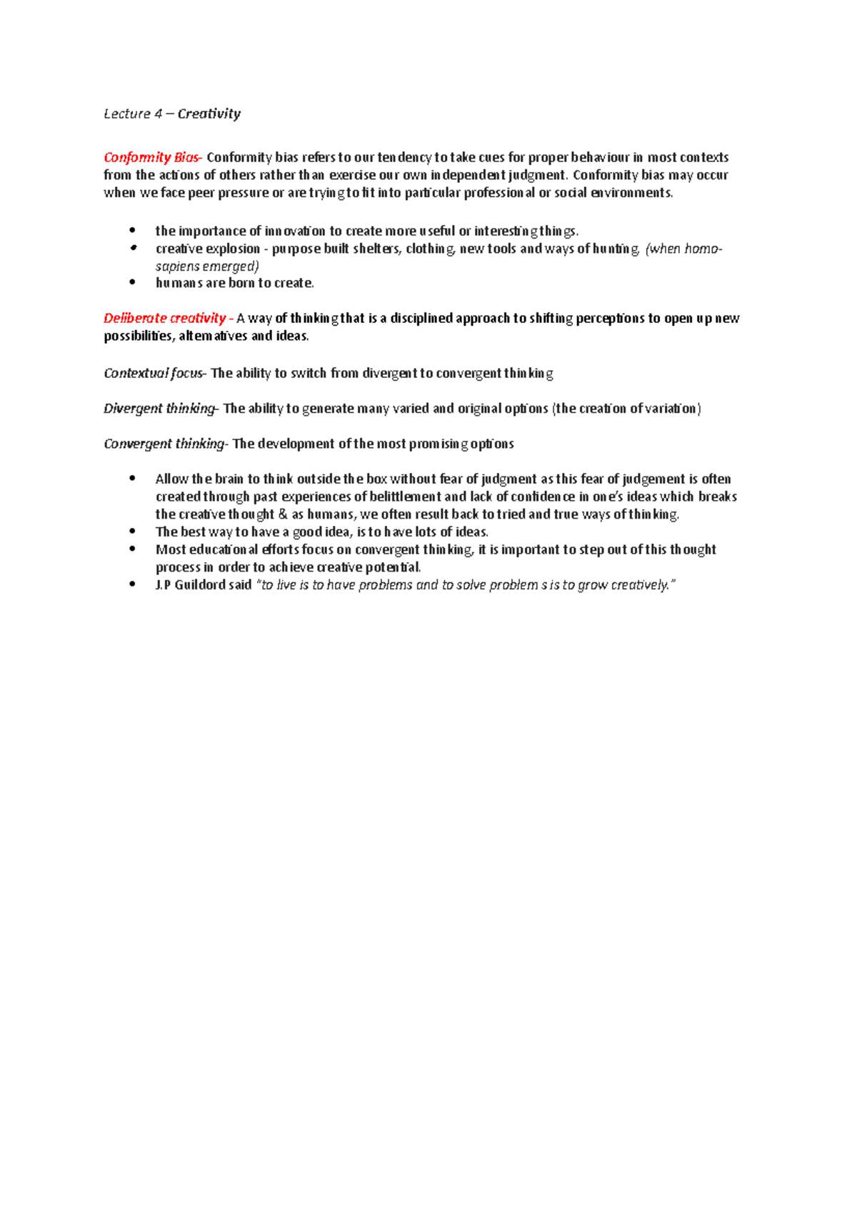 Lecture 4 - Creativity - This document covers creative thought ...