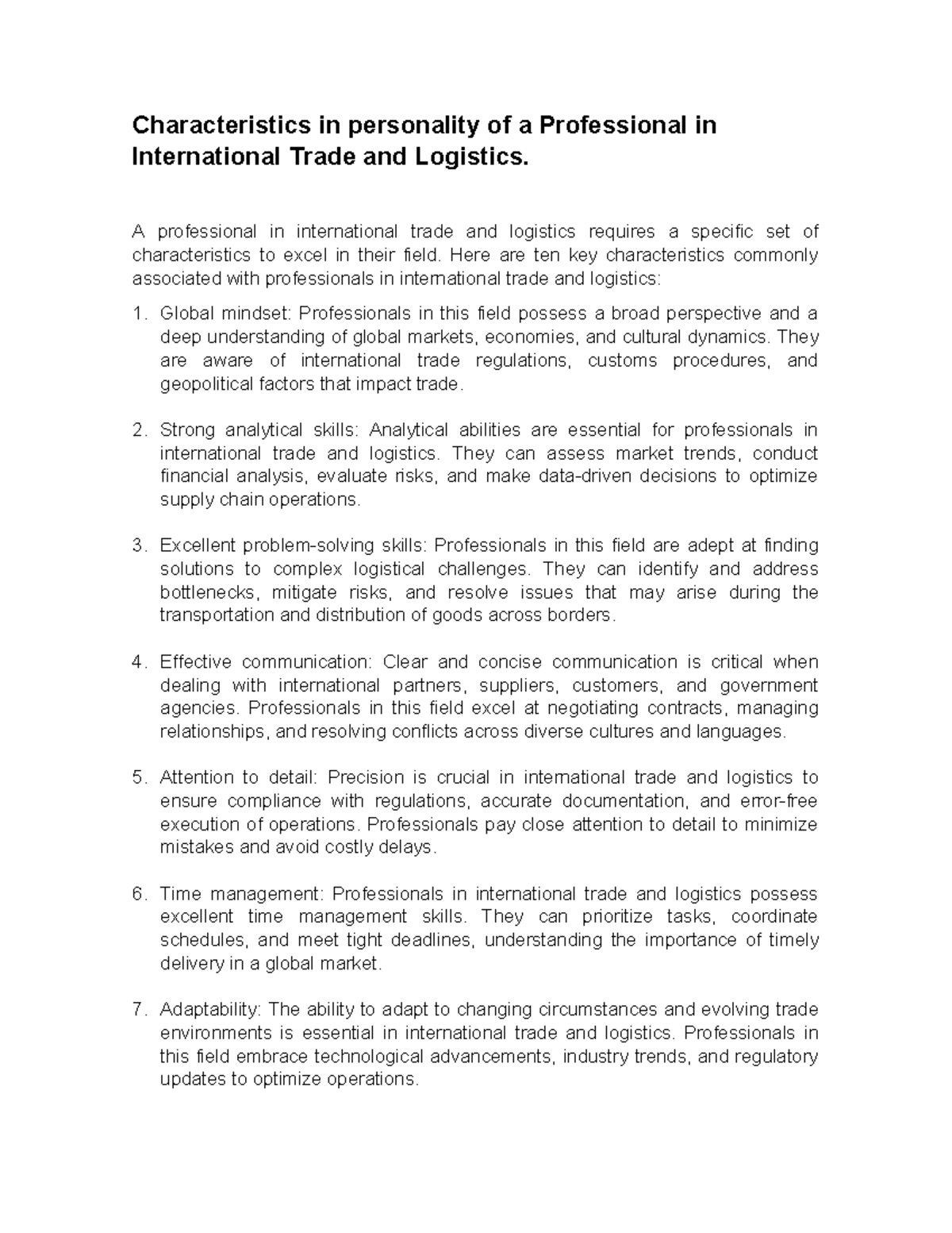 Personality - A professional in international trade and logistics ...