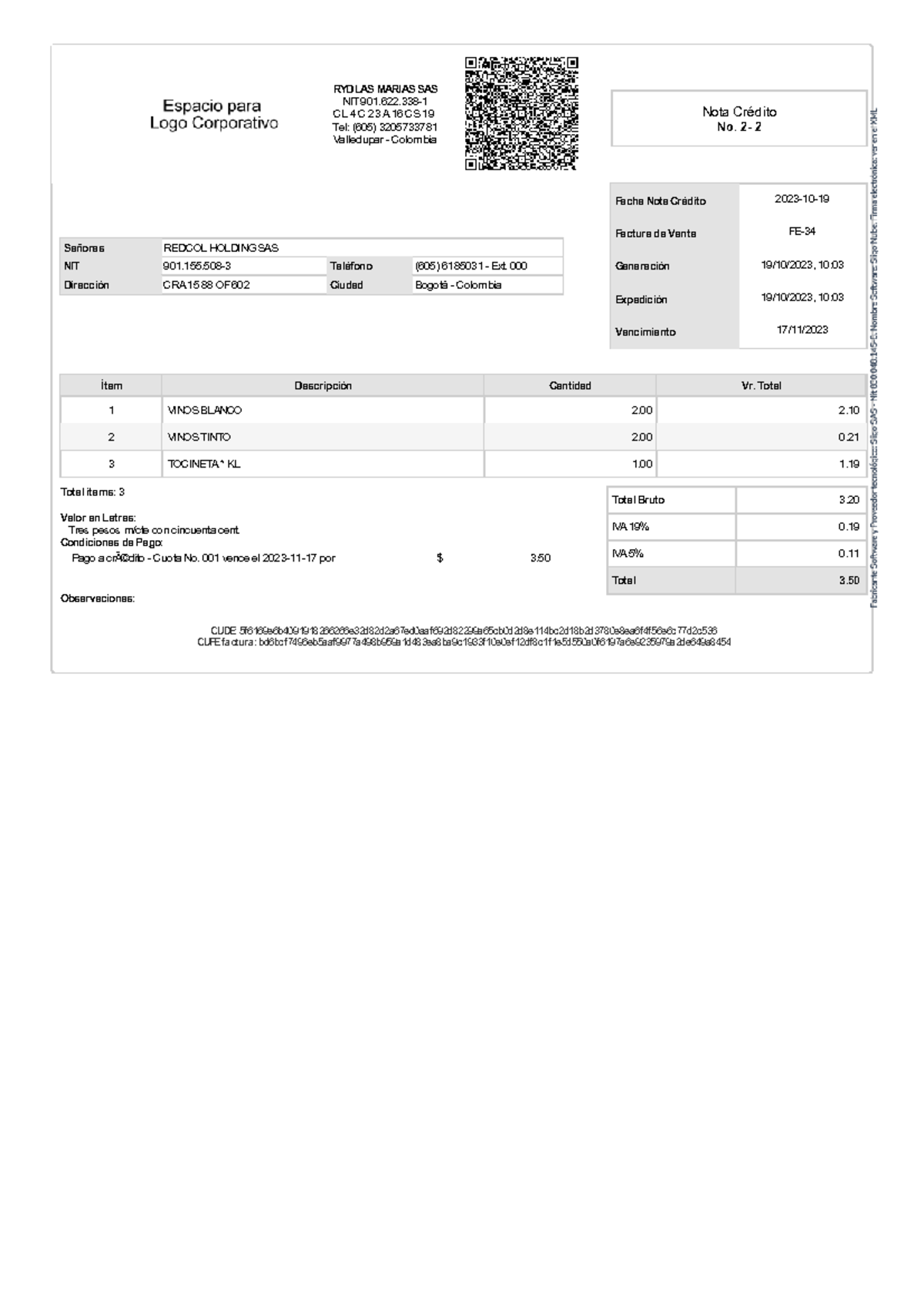 Nc09016223380082300000025 - RYD LAS MARIAS SAS NIT 901.622- CL 4 C 23 A ...