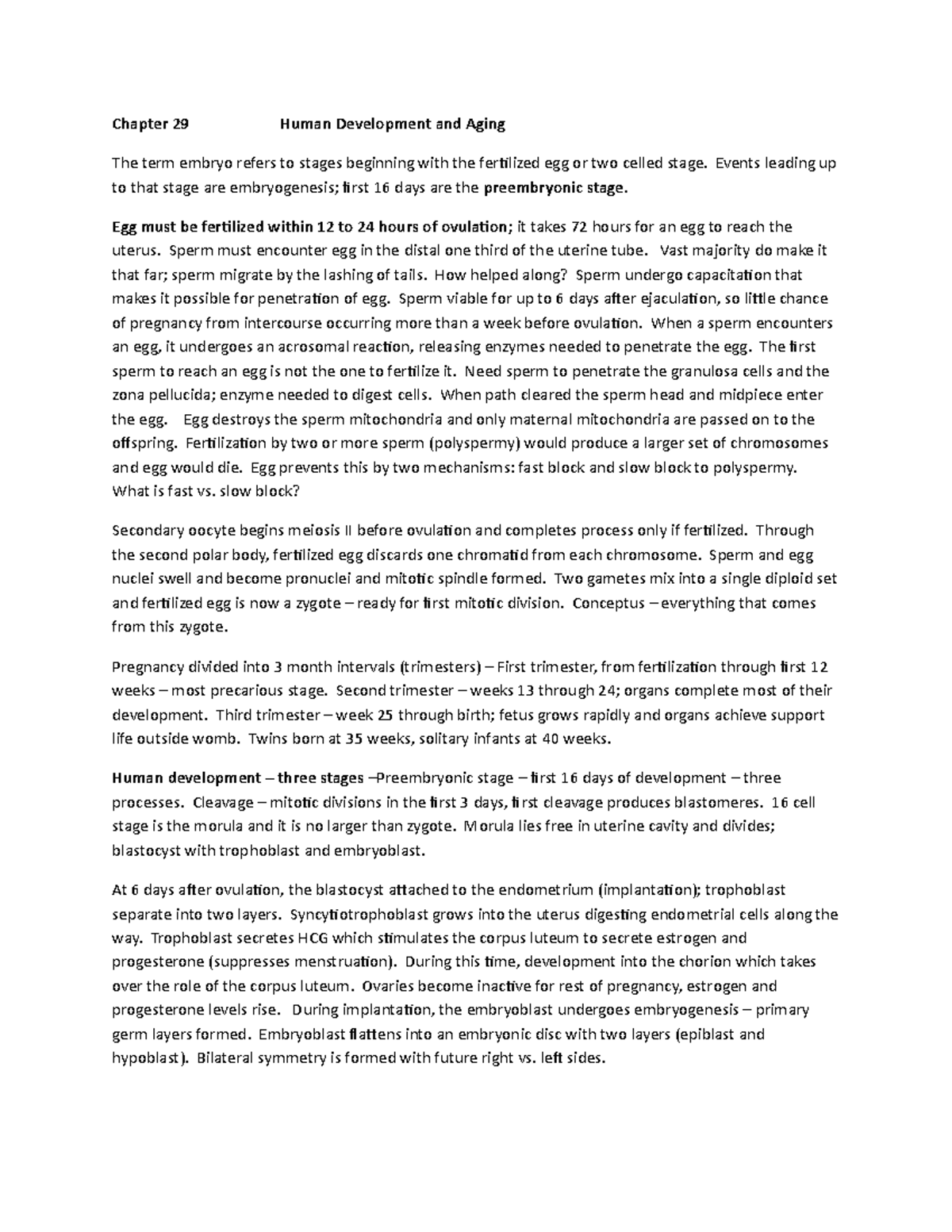 Chapter 29 Lecture Notes - Chapter 29 Human Development and Aging The ...