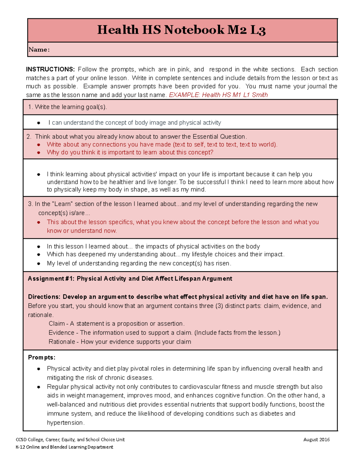 Health HS M2 L3 Notebook - Health HS Notebook M2 L Name: INSTRUCTIONS ...