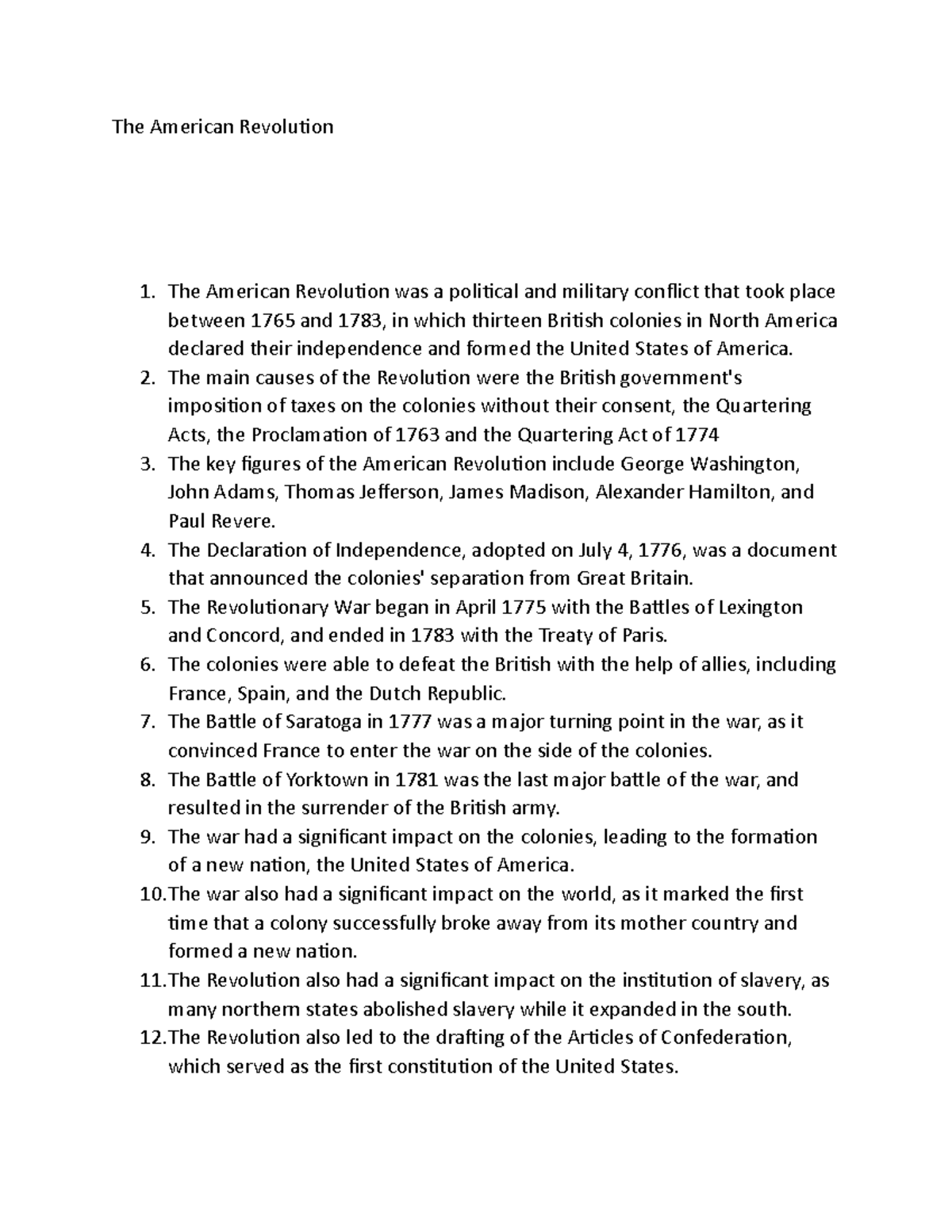 The American Revolution - The main causes of the Revolution were the ...