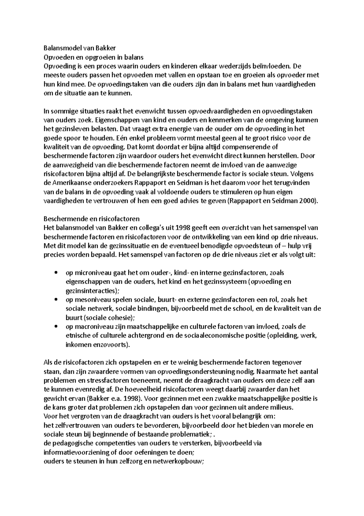 Balansmodel van Bakker:Beschermende en risicofactoren - Balansmodel van ...